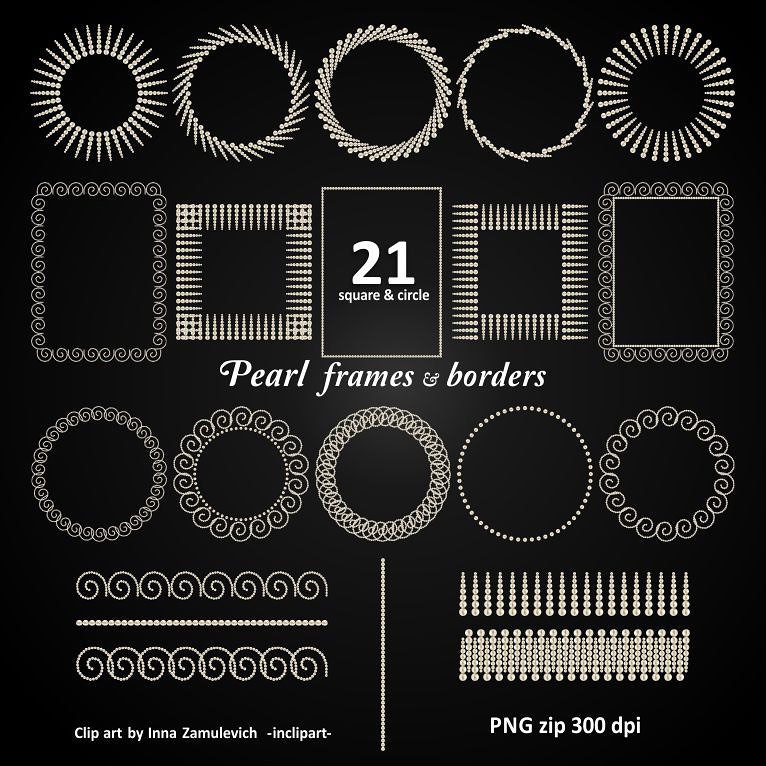 Pearl Frames and Borders Clip Art. Set of 21 Elements Square - Etsy