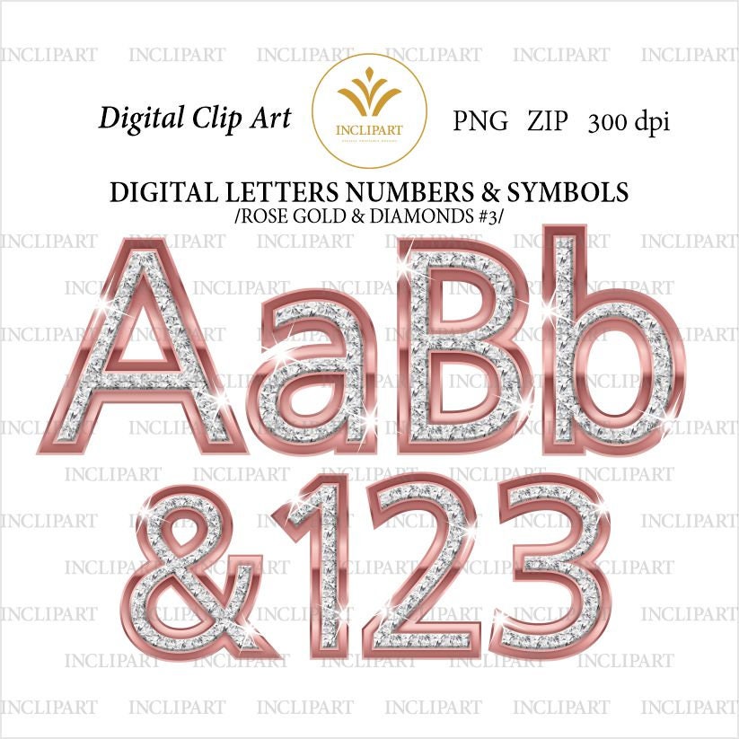 Rose Gold and Diamond Alphabet Digital Clip Art PNG File | Etsy