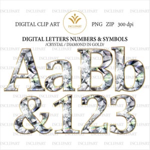 Crystal / Diamond & Gold Alphabet PNG Files Digital Clip Art. Diamond ...