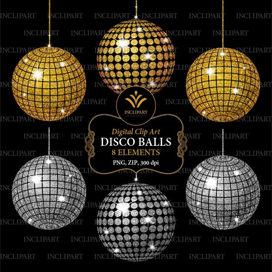 Disco Balls Clipart. Party Clipart. Disco Balls Gold and Silver Glitter ...