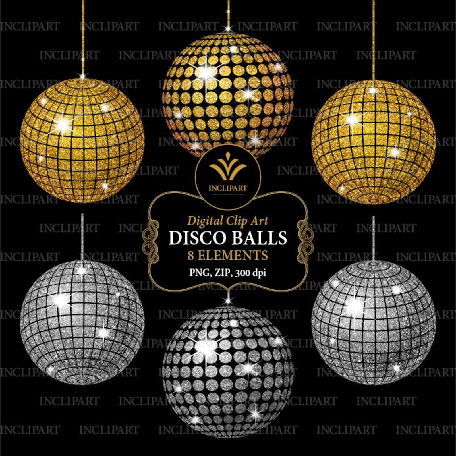 Disco balls clipart. Party clipart. Disco balls gold and | Etsy