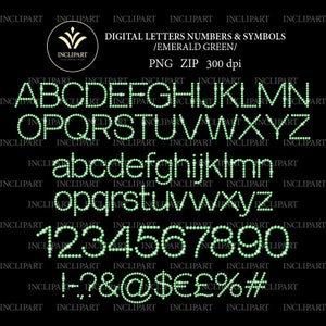Green Emerald Letters, Numbers, Symbols Clipart. Green Diamond, Rhinestone, Cristal, Gem ...
