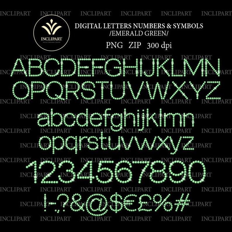 Green Emerald Letters Numbers Symbols Clipart. Green | Etsy