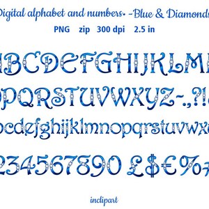 Royal Blue Alphabet, Numbers With Diamonds Clip Art. Letters, Numbers ...