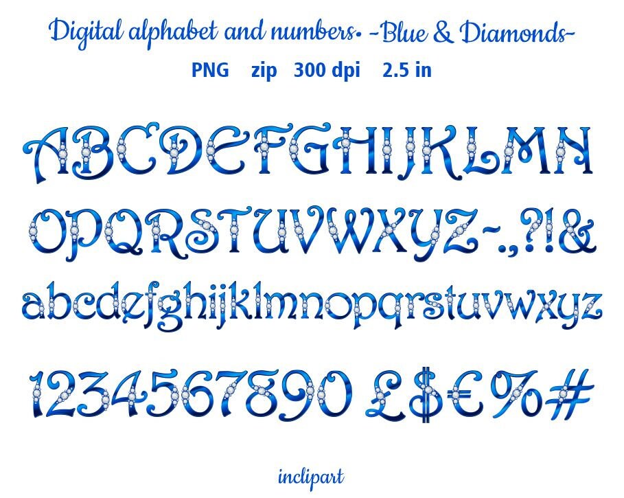 Royal Blue Alphabet Numbers With Diamonds Clip Art. Letters - Etsy