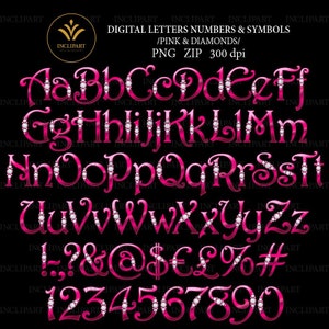 Pink and Diamonds Alphabet Digital Clip Art PNG Format. Letters ...