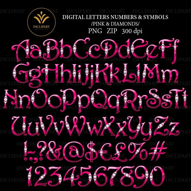 Pink and Diamonds Alphabet Digital Clip Art PNG Format. - Etsy