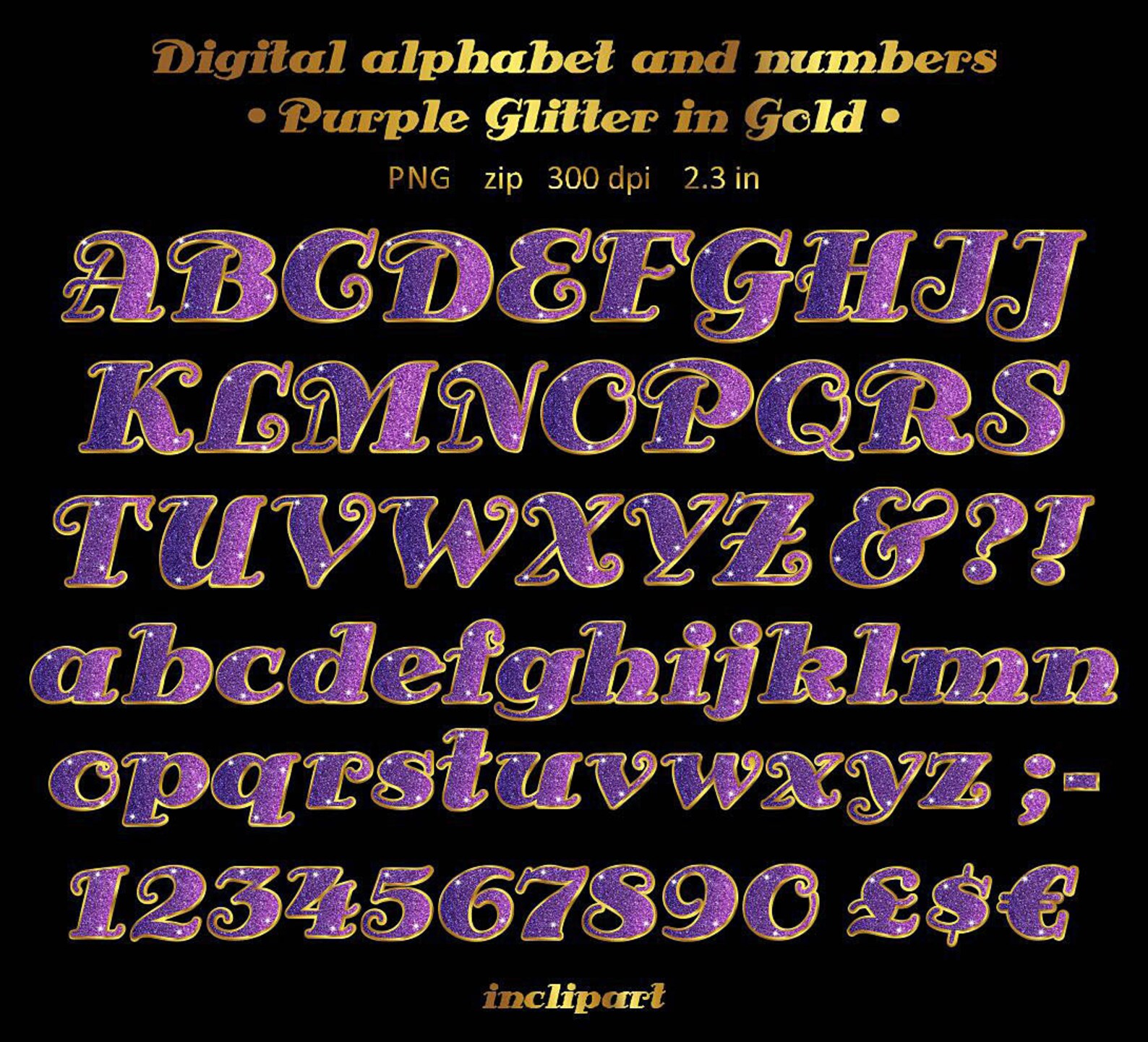 Glitter Alphabet Clipart. Letters and Numbers Digital Clip | Etsy