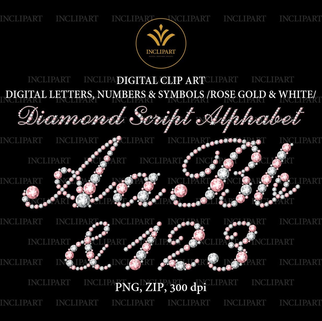 Diamond Alphabet Script Digital PNG Clip Art. Letters, Numbers, Symbols ...