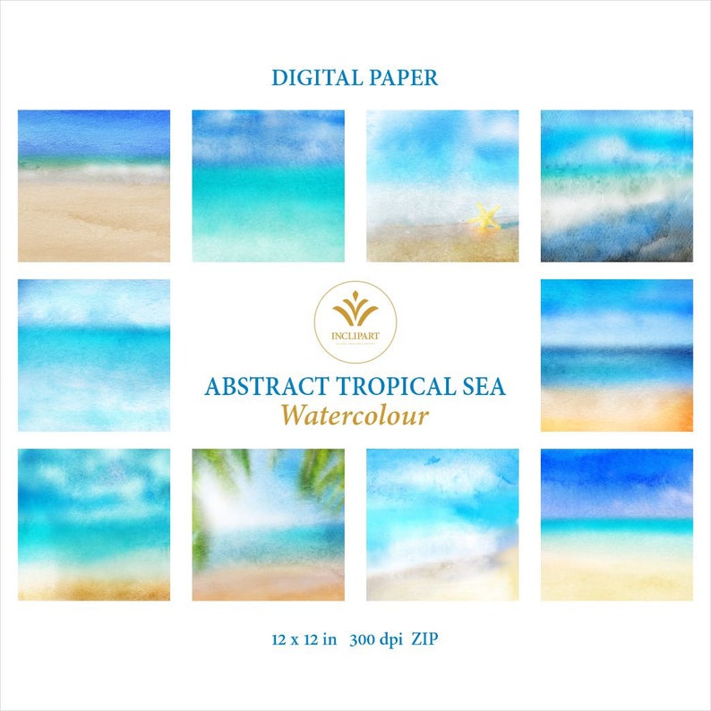Abstract Tropical Sea Watercolour Digital Paper Clipart. Set | Etsy