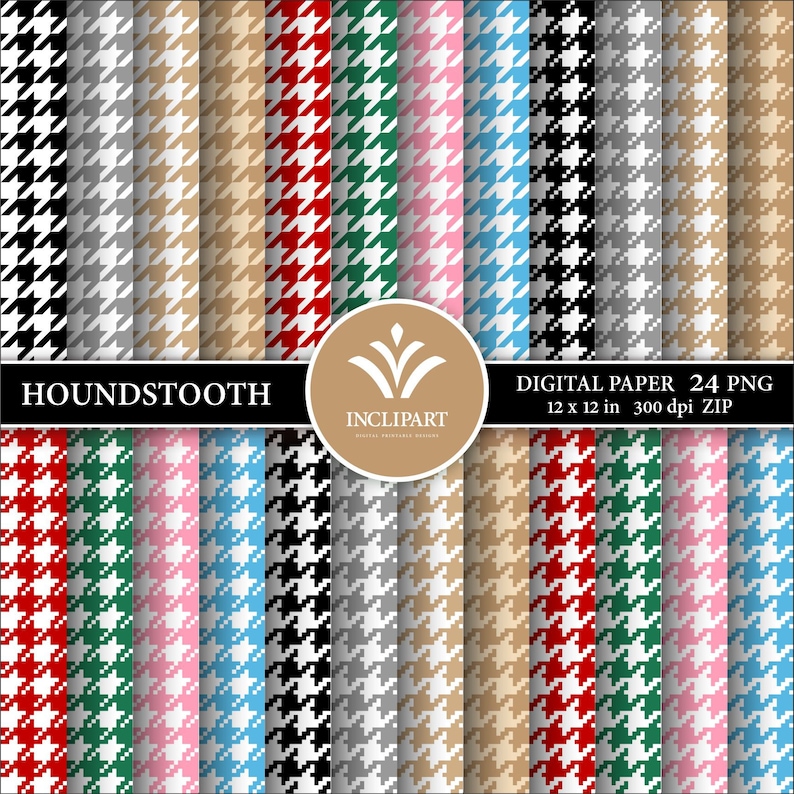 Houndstooth Abstract Geometric Pattern Digital Paper. Set of 24 PNG ...