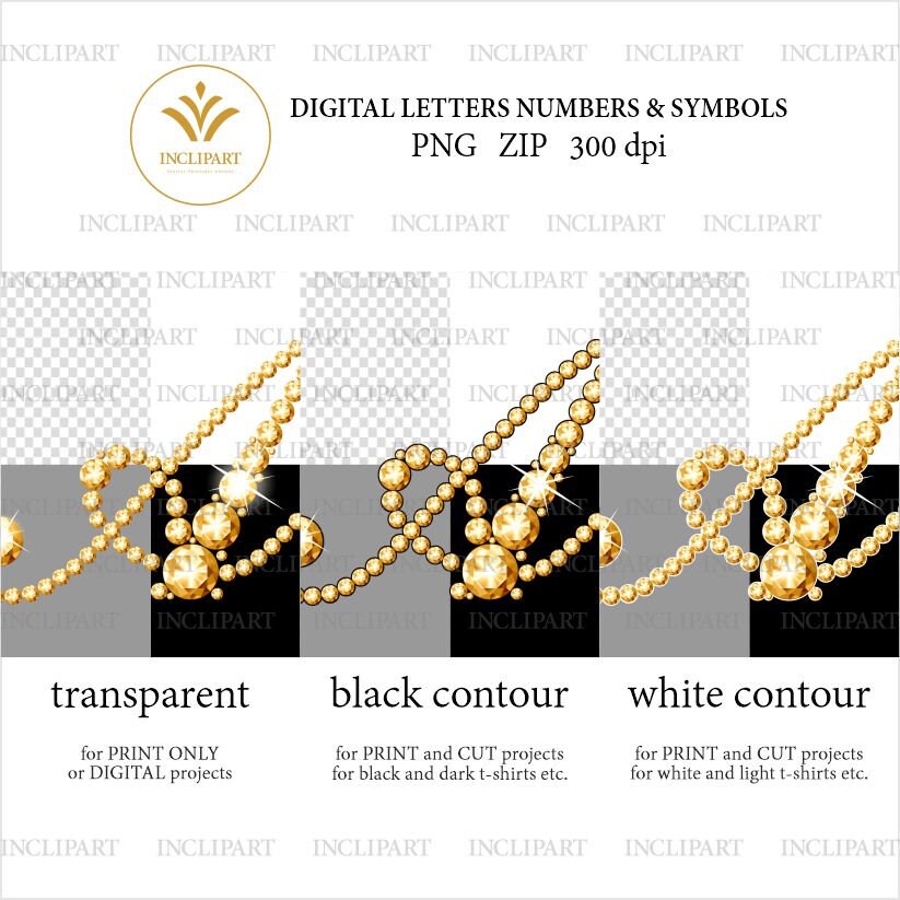 Diamond Alphabet Script Digital PNG Clip Art. Letters Numbers | Etsy