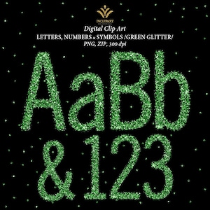 Green Glitter Letters, Numbers, Symbols PNG Files Digital Clip Art ...