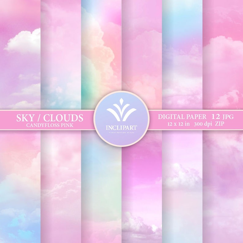 Pink Sky, Clouds Digital Paper, Background Clip Art. Set of 12 JPG ...