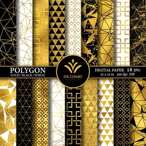Geometric, Polygon Backgrounds, Digital Paper Clip Art. Abstract Gold ...