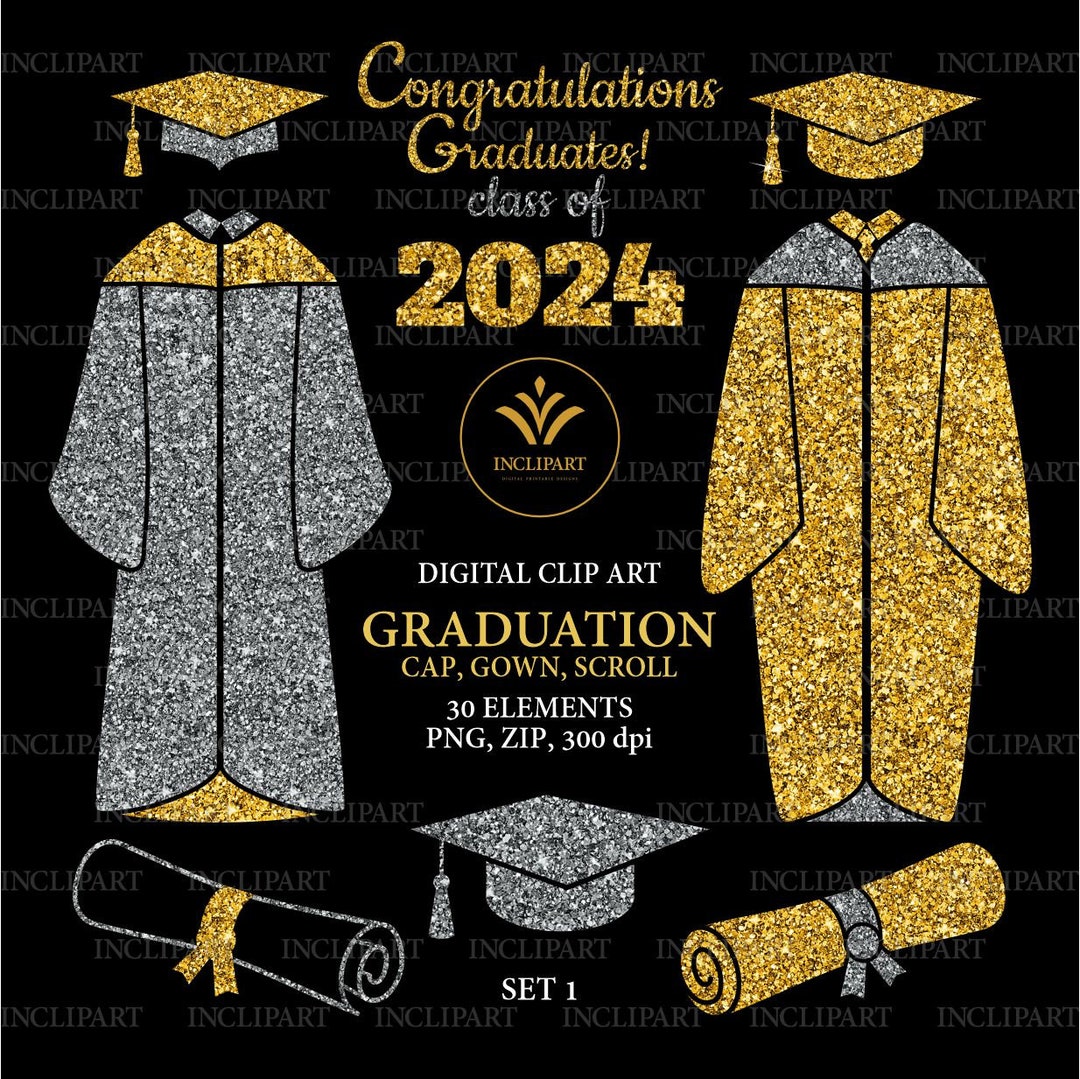 Graduation Clip Art. Cap, Gown, Scroll Year Clipart. Congratulations ...