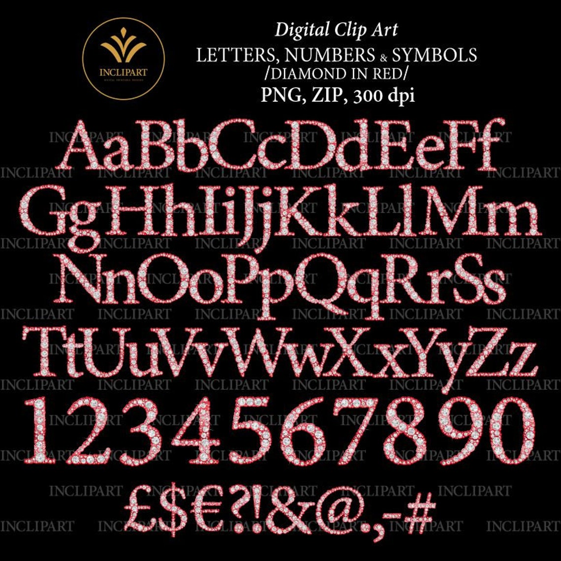 Alphabet Numbers Diamond & Red PNG Files Digital Clipart. | Etsy