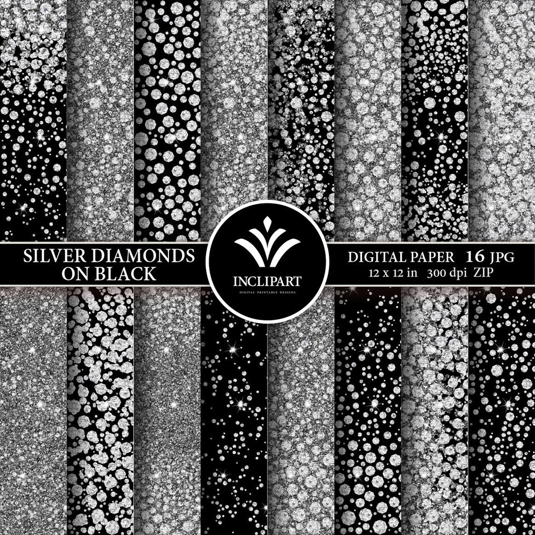 Diamond Digital Paper Clipart. Silver Diamond, Rhinestone, Gem Glitter ...