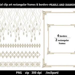 Set of Pearl and Diamond Frames and Borders With a Touch of Gold Clip ...