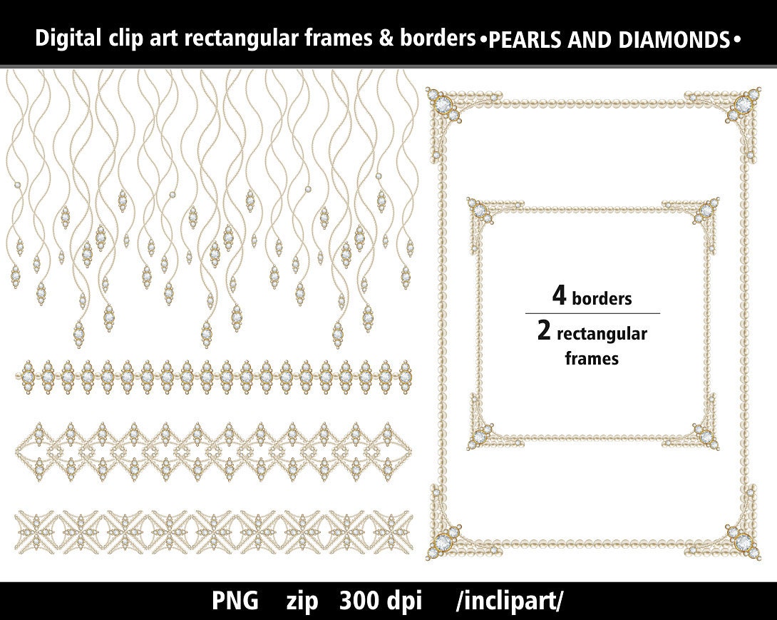 Set of Pearl and Diamond Frames and Borders With a Touch of Gold Clip ...