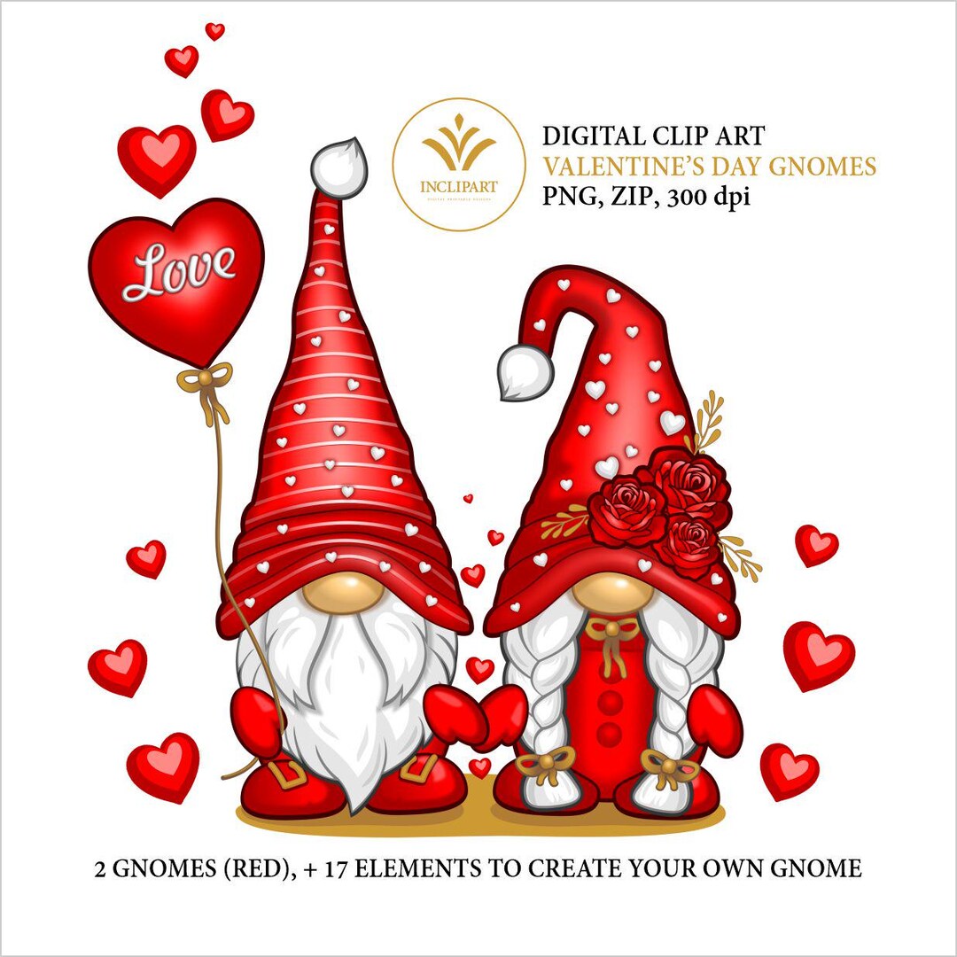 Valentine's Day Gnomes PNG Clipart. Party Clipart. Red Gnomes, Hearts ...