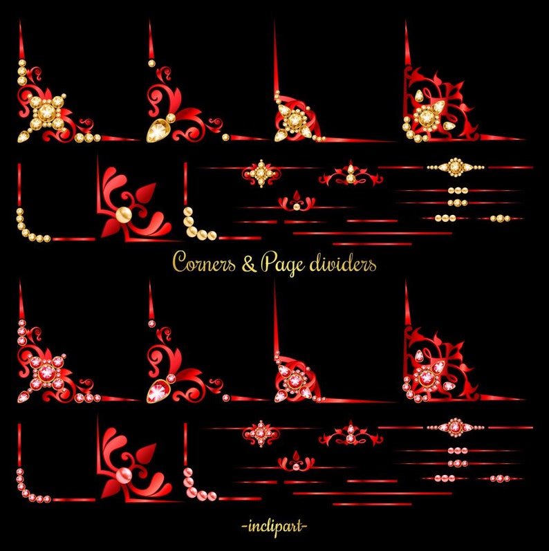 Red Corner Page Divider Clipart. Set of 30 Various Decorative | Etsy