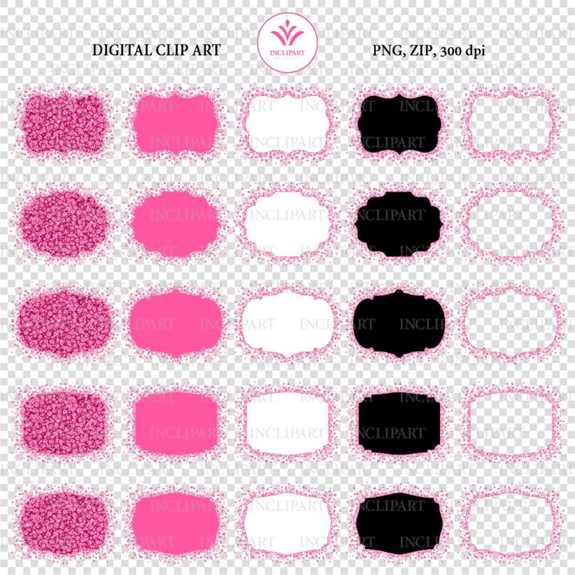 Pink Diamond Frames Overlay Clipart. Digital Sparkle - Etsy