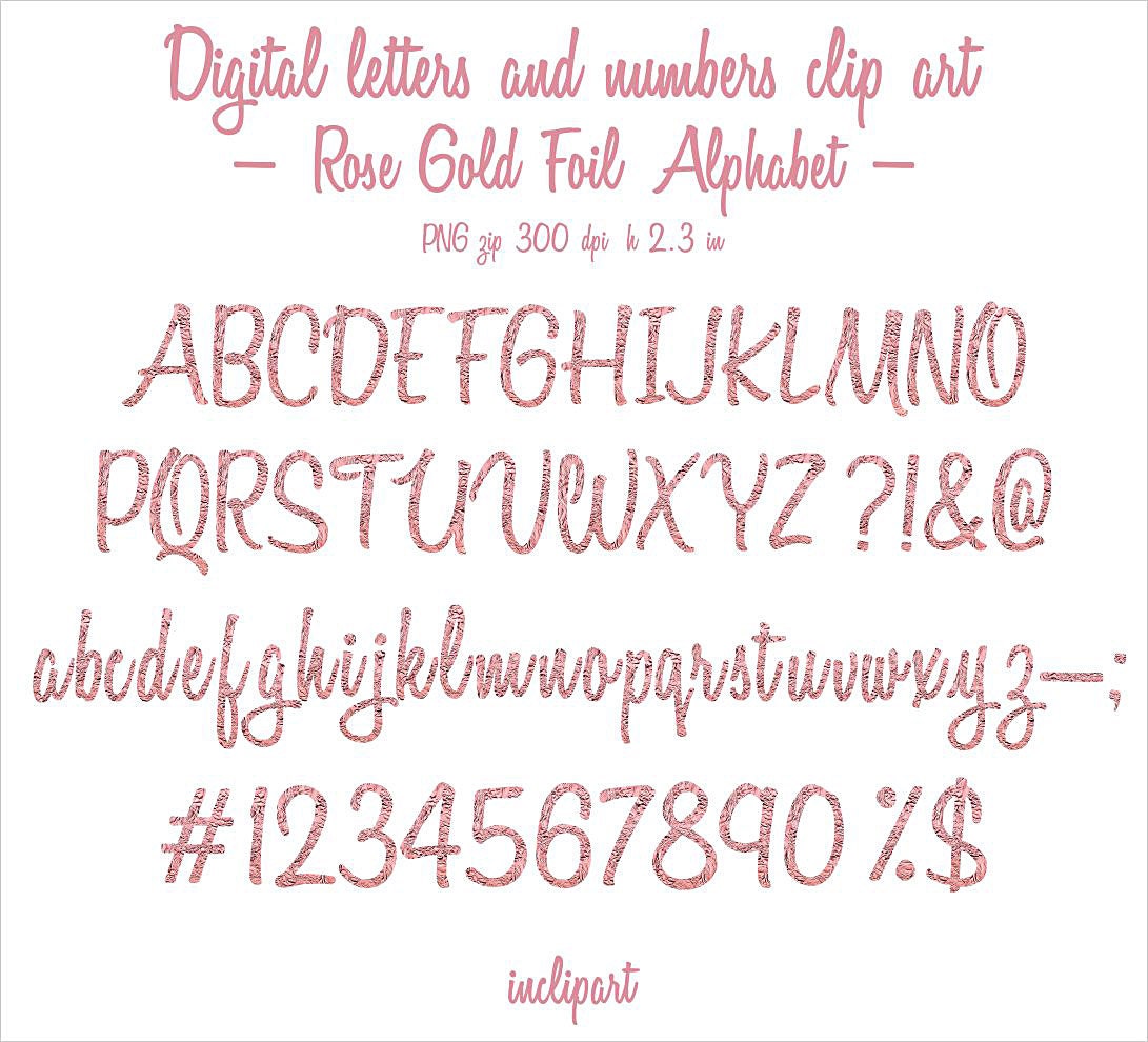 Rose Gold Foil Alphabet Clipart. Crumpled Gold Foil Letters, Numbers ...
