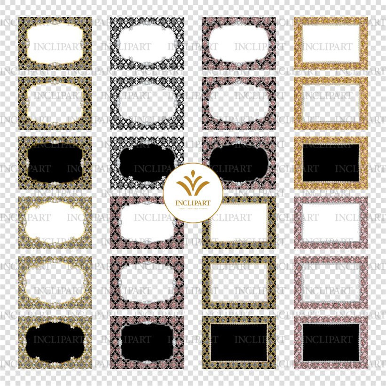 Frame Clipart. Glitter Diamond Digital Frames. Set of 24 - Etsy UK