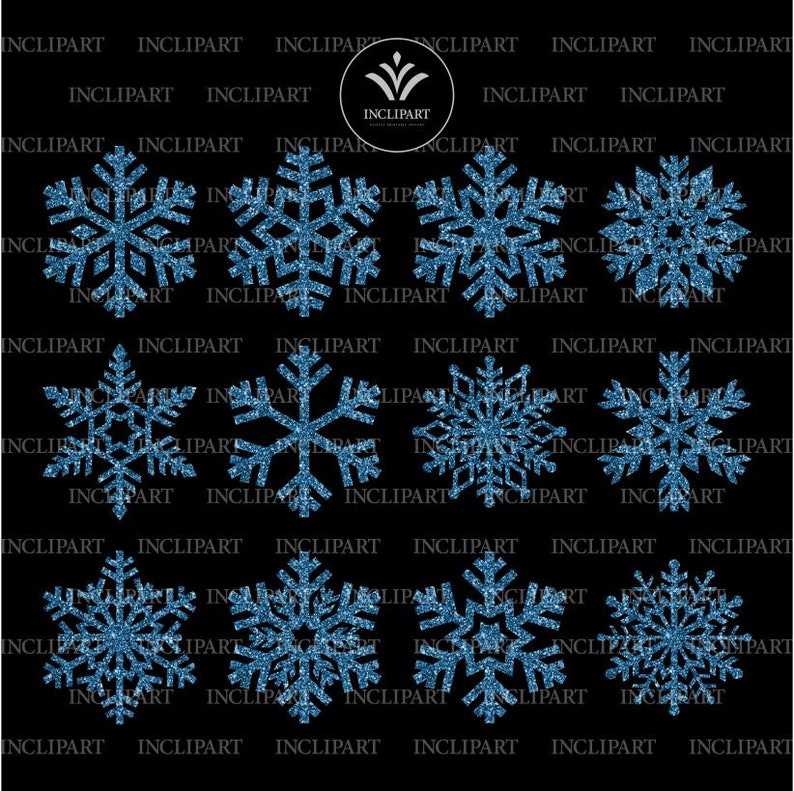 Snowflake Clipart. Blue Glitter Snowflake Clipart. 12 Blue - Etsy