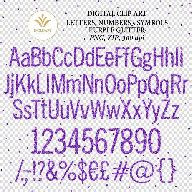 Purple Glitter Letters, Numbers, Symbols PNG Files Digital Clip Art ...