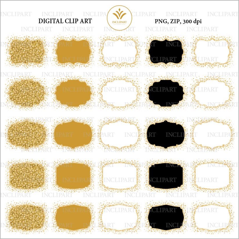 Gold diamond frames overlay digital clipart PNG. Digital | Etsy