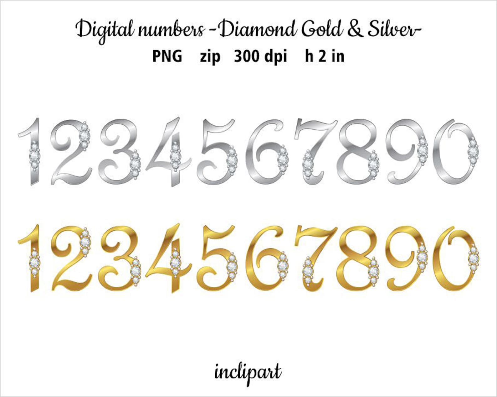 Digital Numbers Clip Art. Gold and Silver With | Etsy