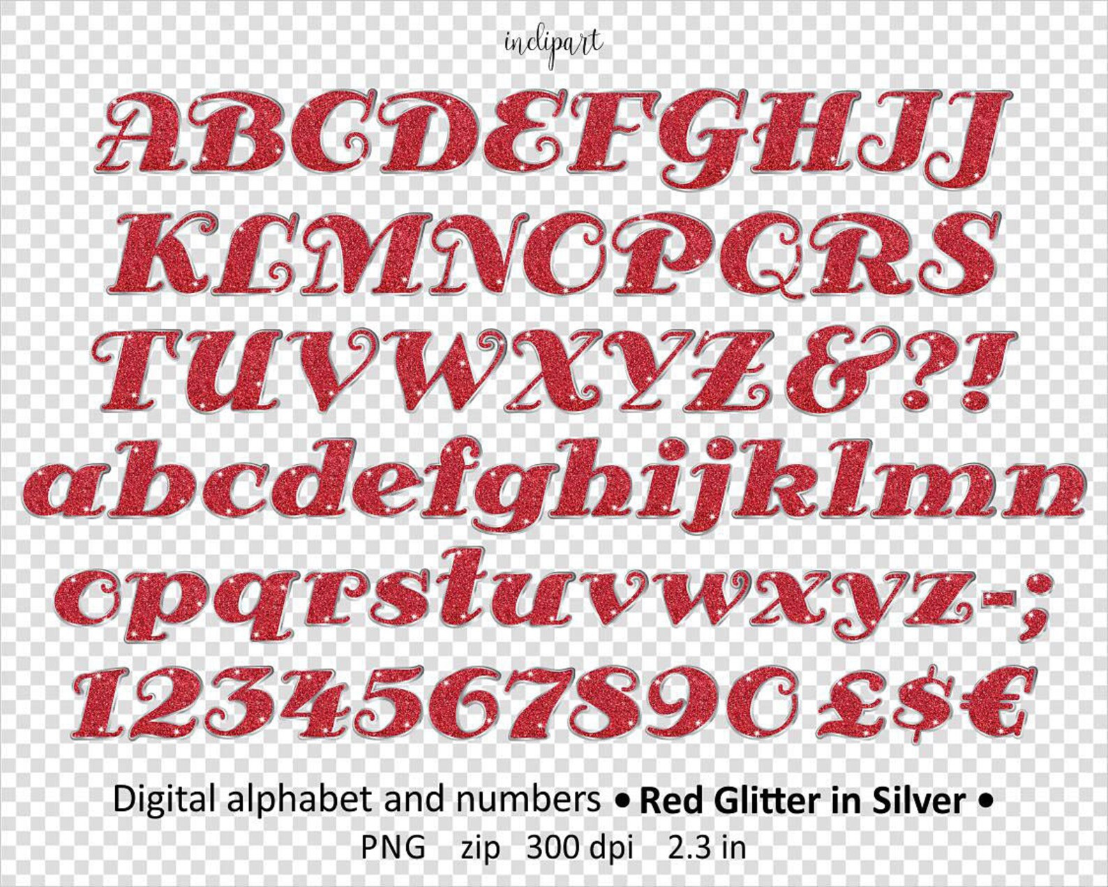 Red Glitter Alphabet Clipart. Letters Numbers Digital | Etsy UK