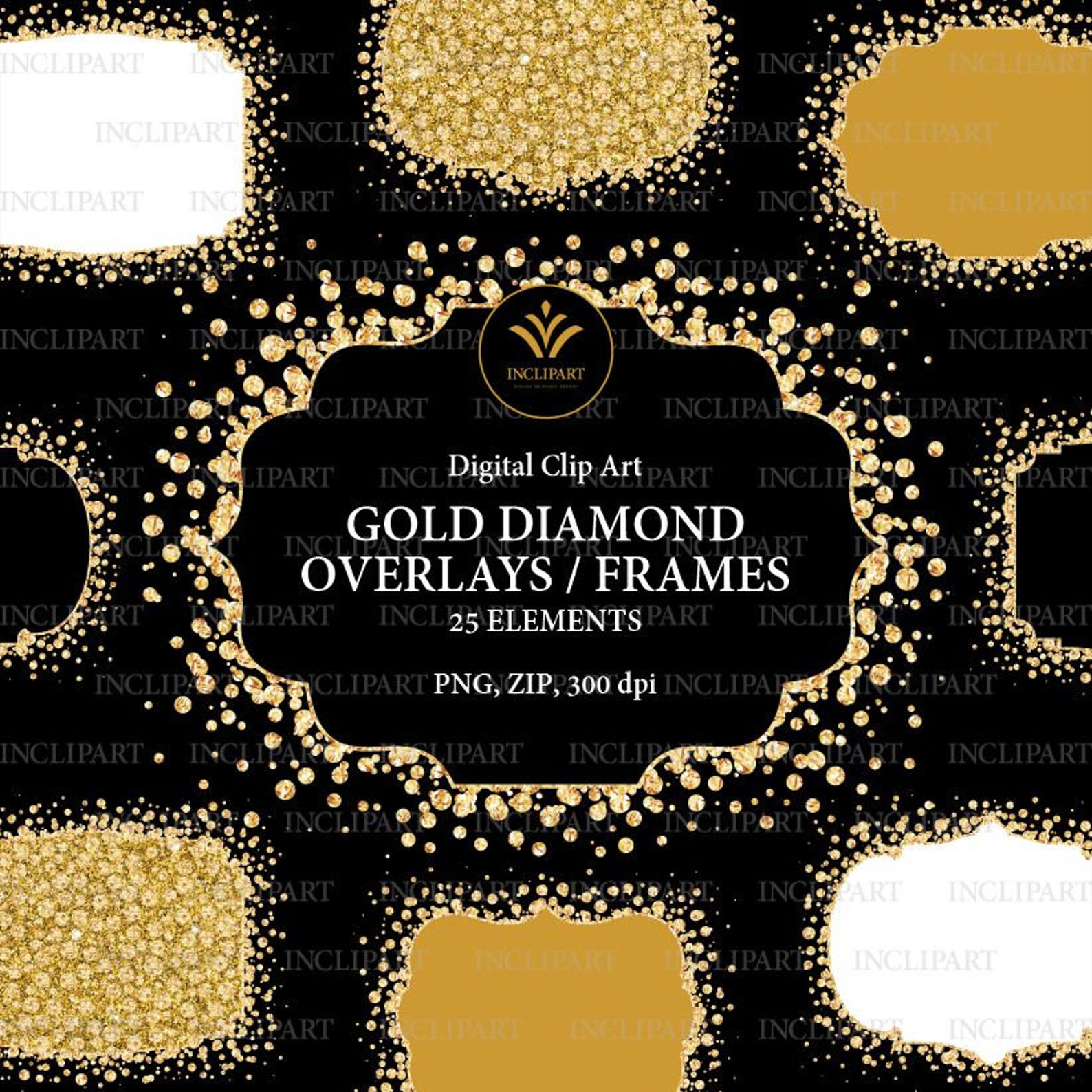 Gold diamond frames overlay digital clipart PNG. Digital | Etsy