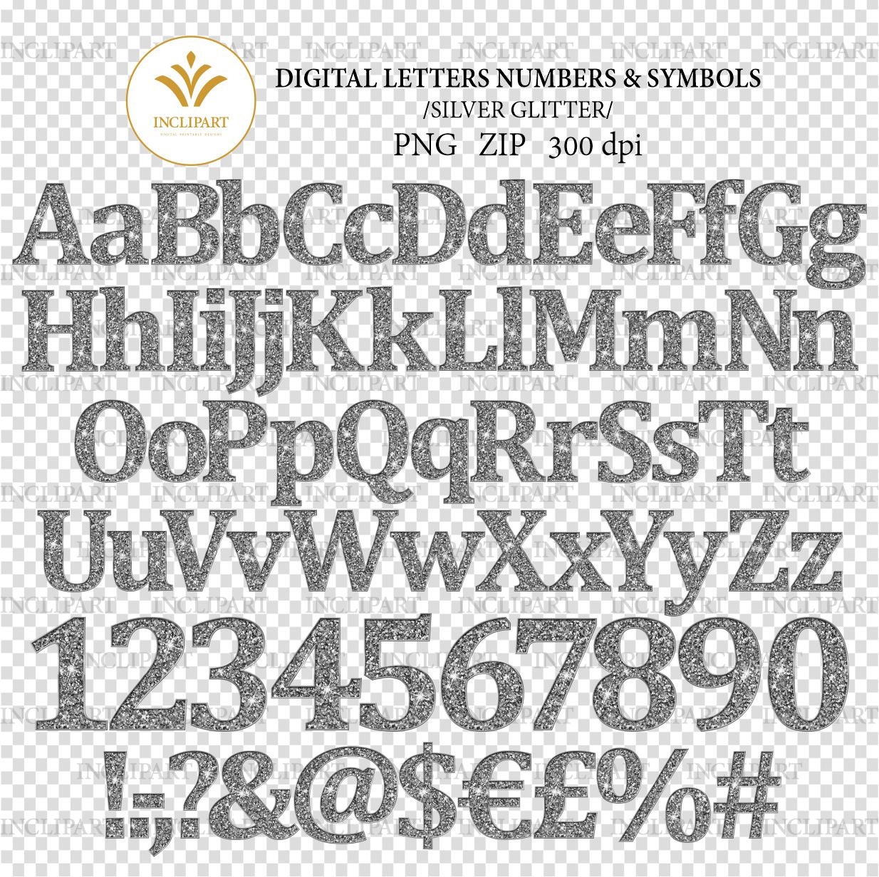 Silver Glitter Alphabet Digital Clipart PNG File Format. - Etsy