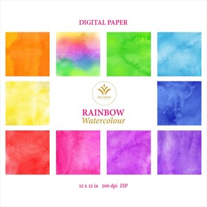 Rainbow Colours Watercolour Digital Paper Clip Art. Set of 10 JPG ...