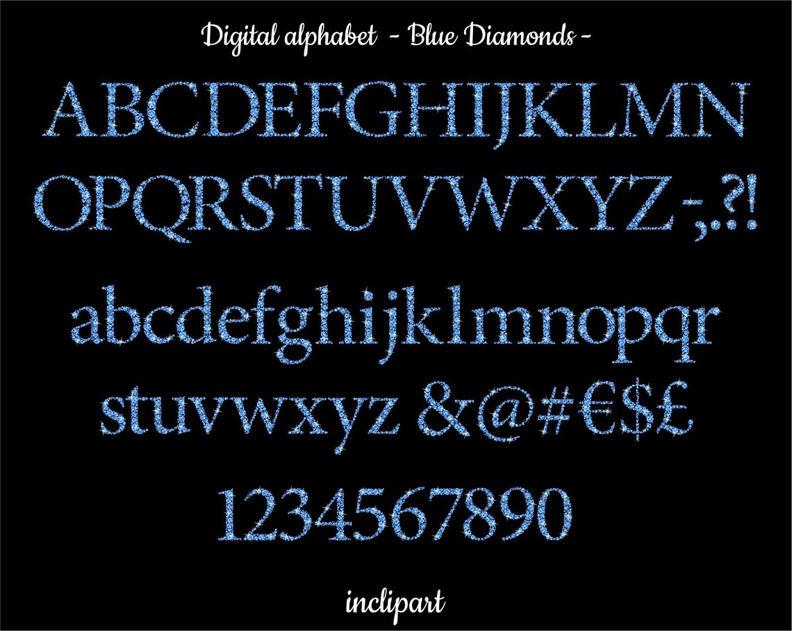 Clipart Rhinestone Blue Diamond Letters Numbers. Digital | Etsy