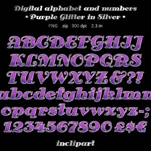 Purple Glitter Alphabet Clipart. Letters, Numbers Digital Clipart ...