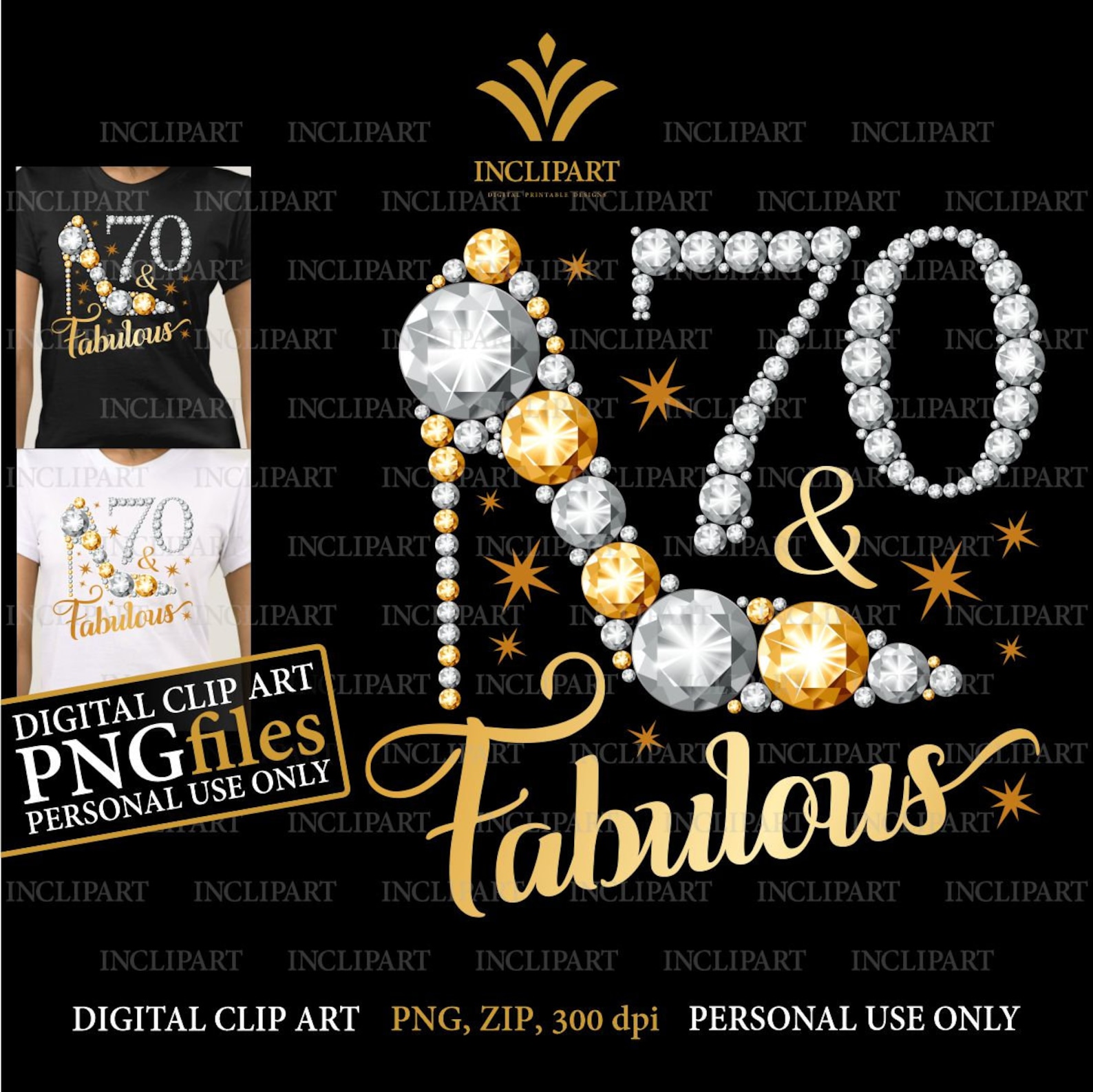 70 & Fabulous. 70th Birthday Digital Clipart PNG Format. Ladies Party ...