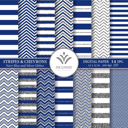 Stripes Chevrons Digital Paper. Navy Blue Silver Glitter - Etsy UK