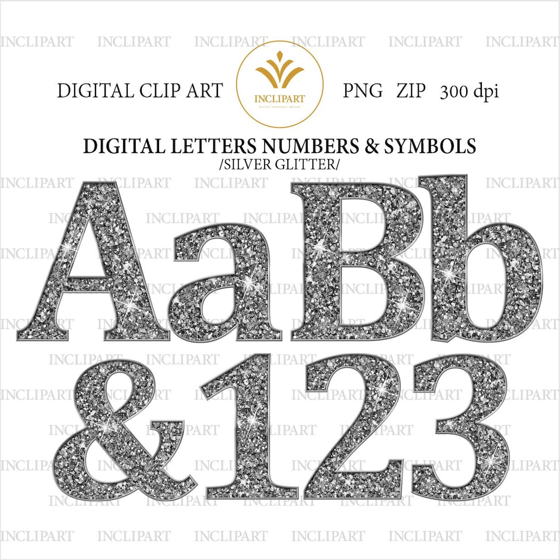 Silver Glitter Alphabet Digital Clipart PNG File Format. - Etsy