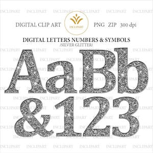 Silver Glitter Alphabet Digital Clipart PNG File Format. Letters and ...