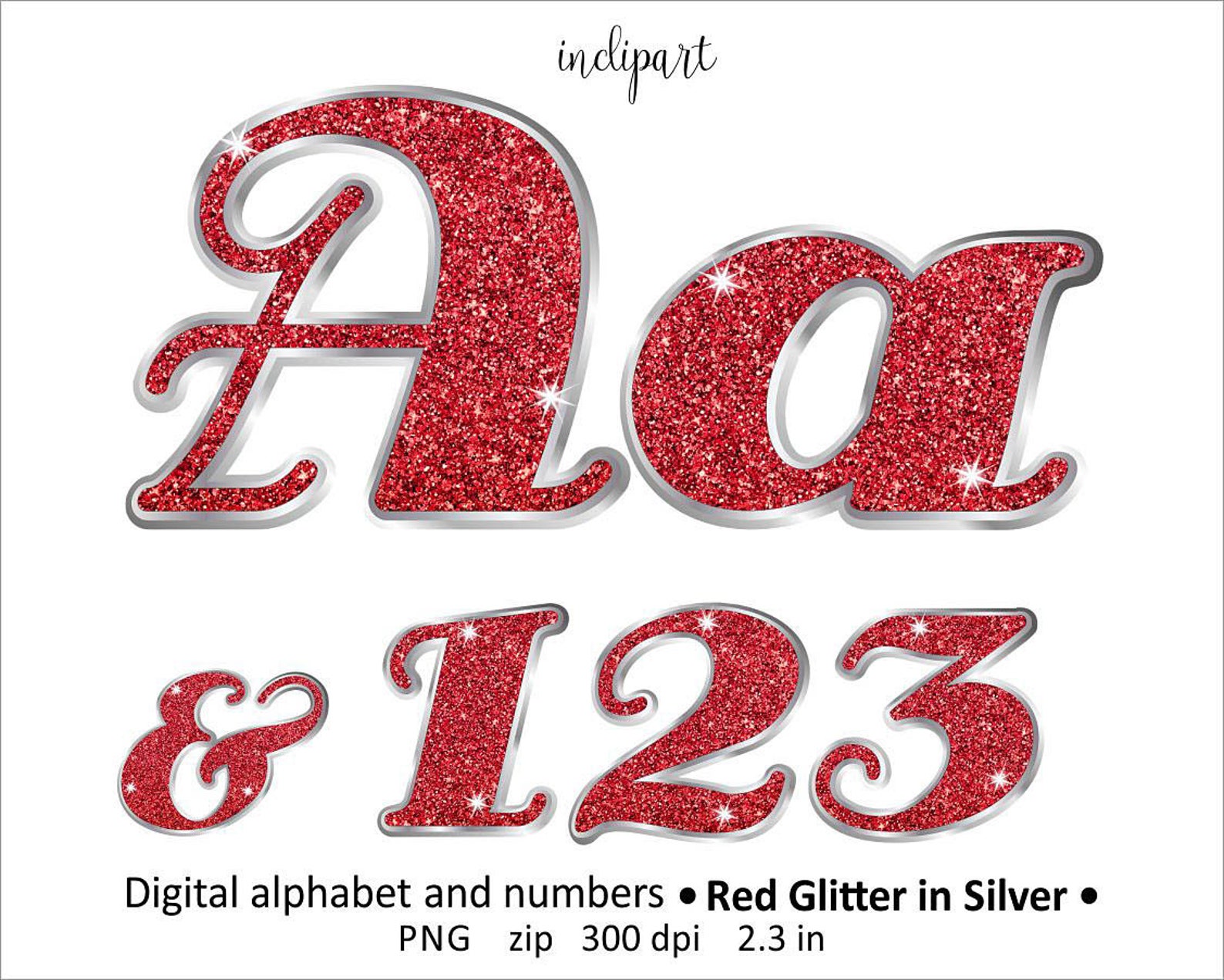 Red Glitter Alphabet Clipart. Letters Numbers Digital | Etsy UK