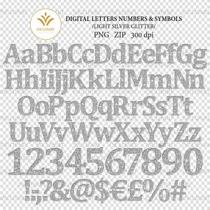Light Silver Glitter Alphabet Digital Clipart PNG File Format. Letters ...