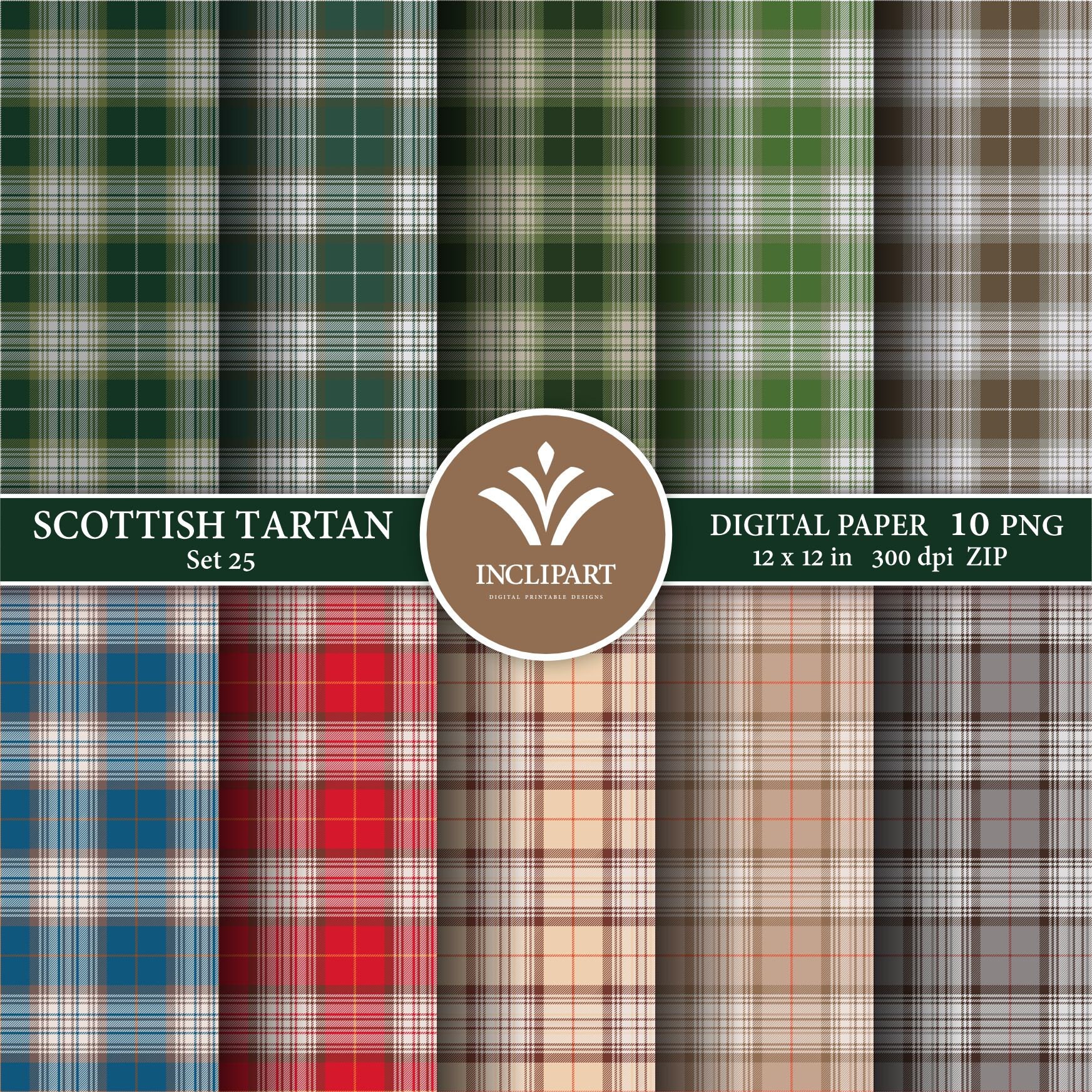 Tartan Digital Paper Clipart PNG File Format. Kelso Tartan - Etsy UK