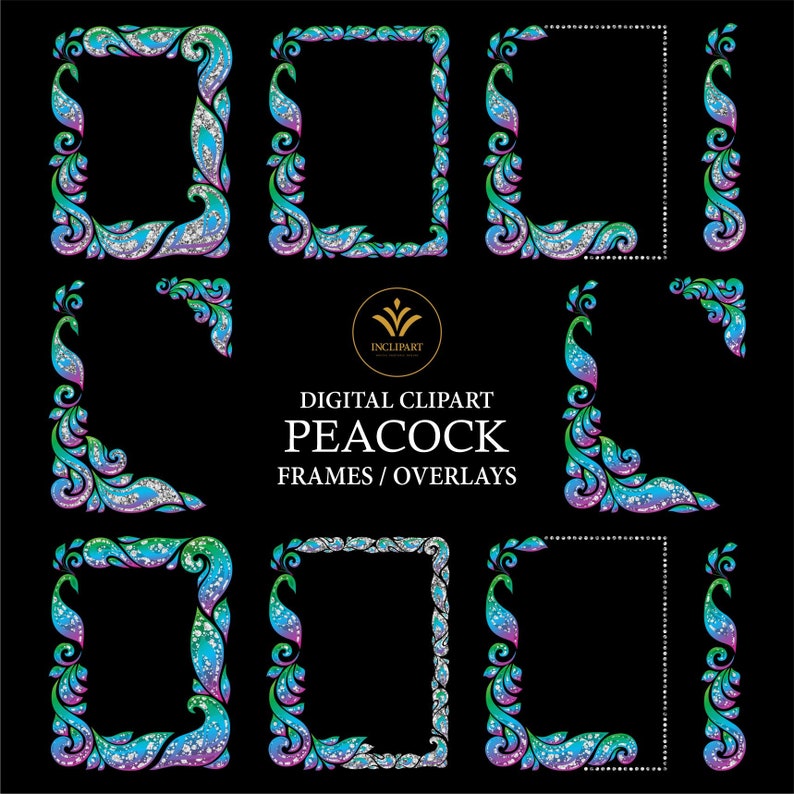 Frame Peacock Clipart. Colorful Frames Corners Border With - Etsy