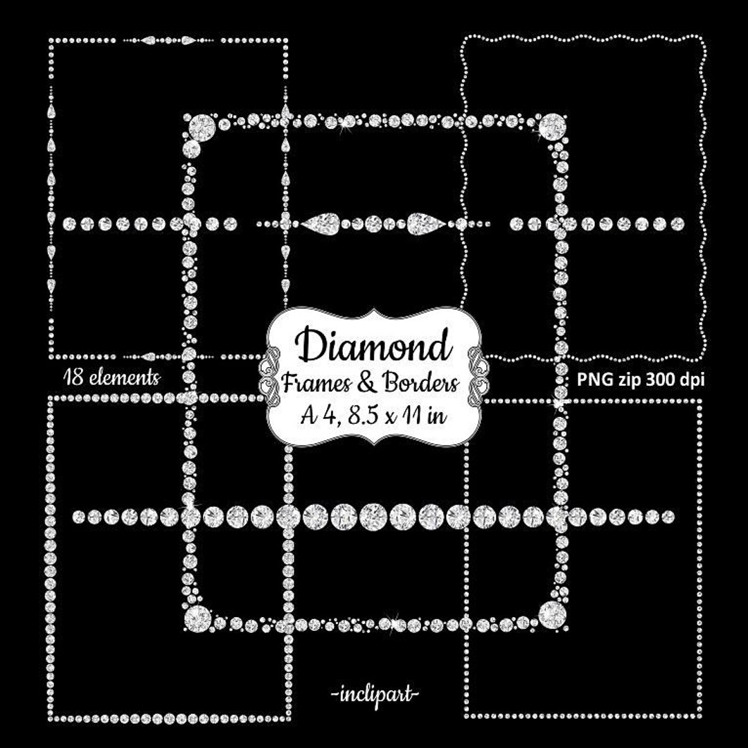 Diamond Frame Clipart. Rhinestone Frame, Border Clip Art. Digital ...