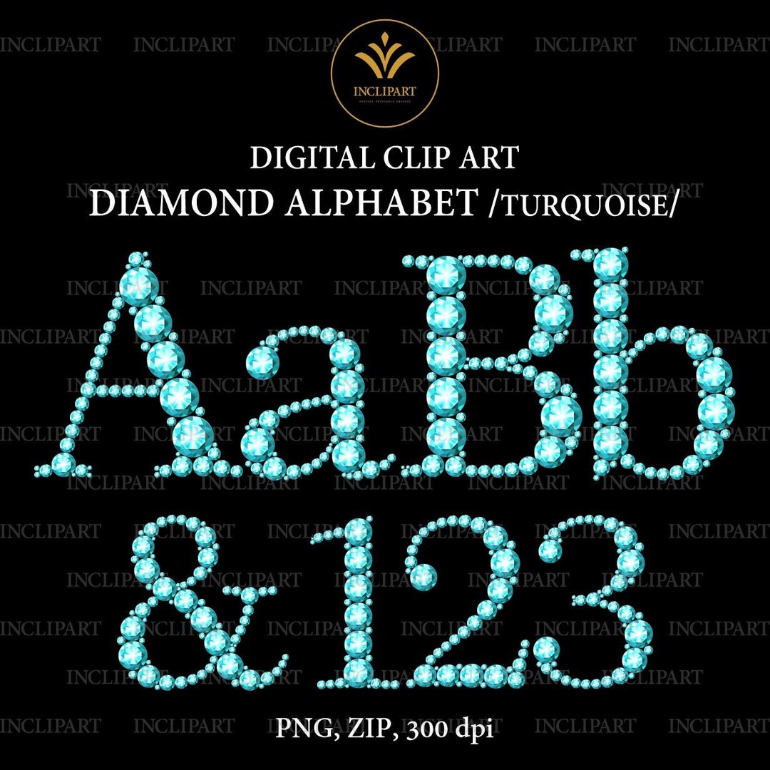 Turquoise Diamond Alphabet and Numbers Clip Art PNG File Format ...