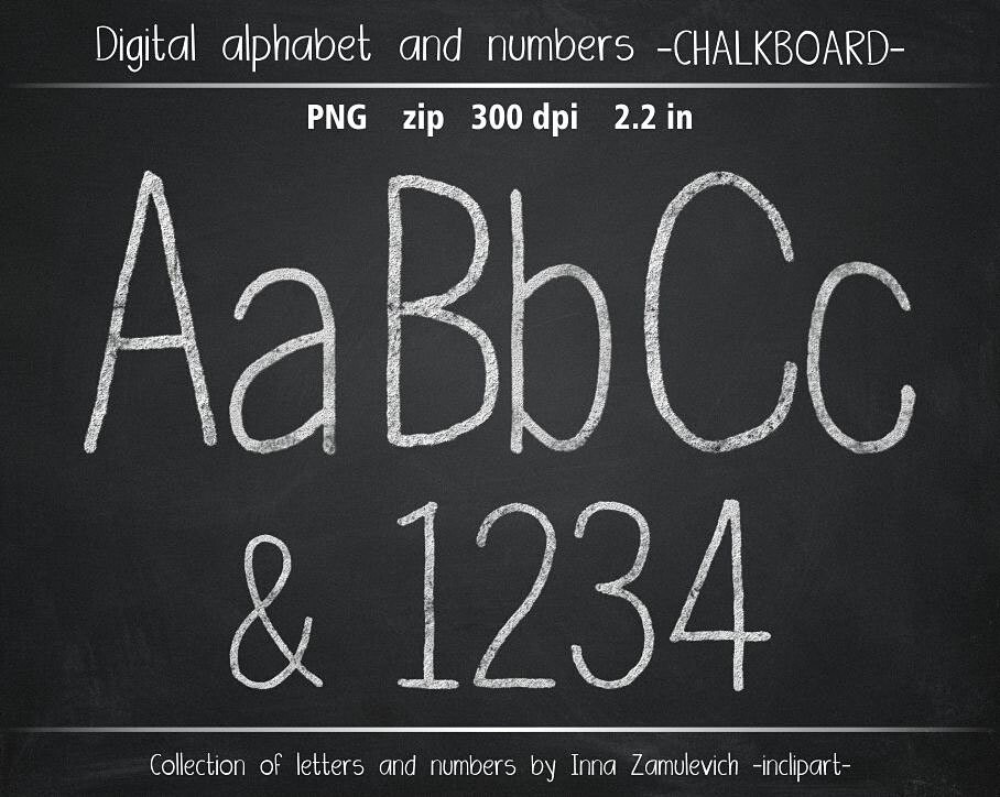 Chalkboard Alphabet Clip Art. Chalk Letters & Numbers Clipart. Digital ...